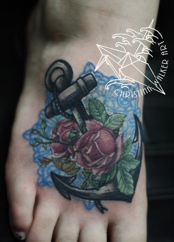 Anchor And Roses By Christina Walker Tattoos