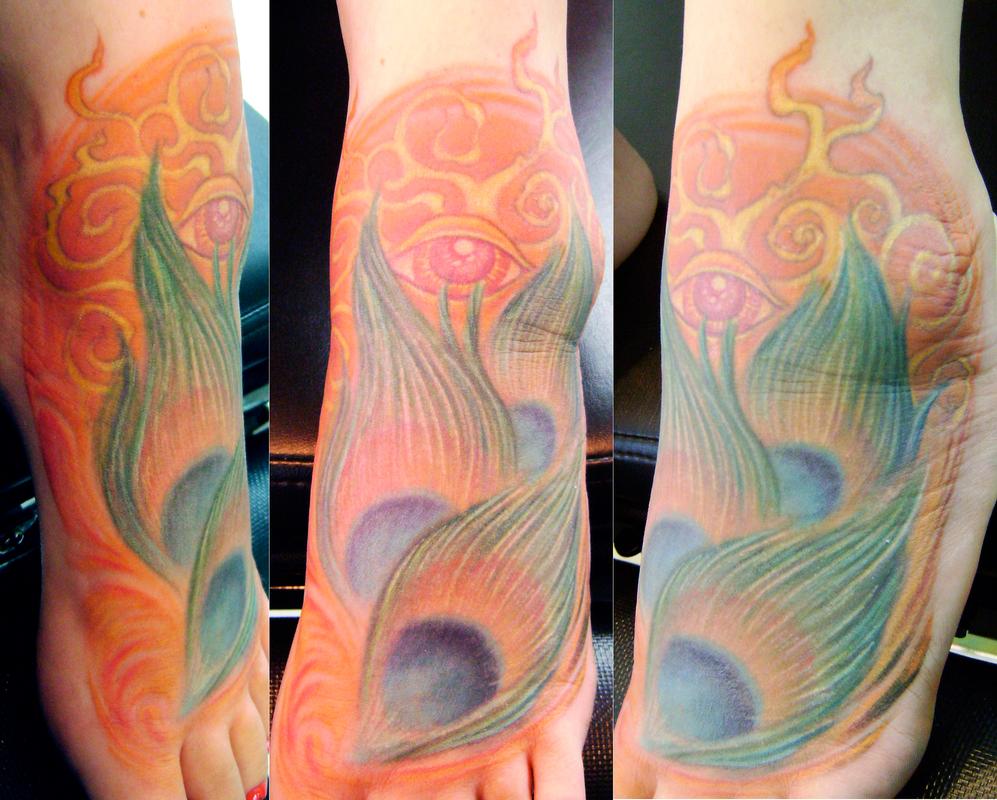 Peacock Feather Foot Tattoo