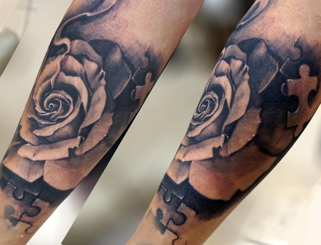Rose Puzzle Piece Tattoo Girl Tatts By George Muecke Tattoos