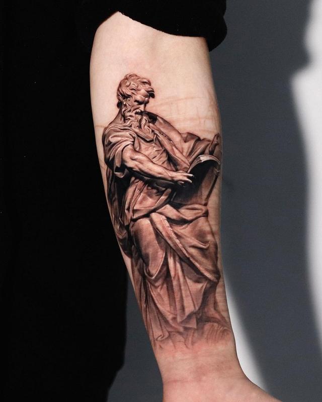 St. Matteo Scar Coverup Tattoo by Han Ju Kim Gody_Tattoo: TattooNOW