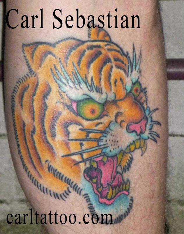 tiger head tattoo by Carl Sebastian: TattooNOW