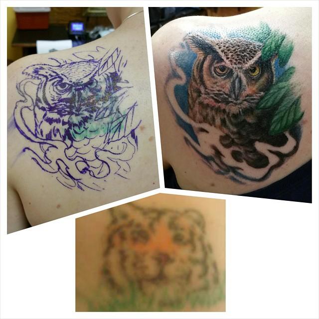 owl cover up by Christopher Bowen: TattooNOW