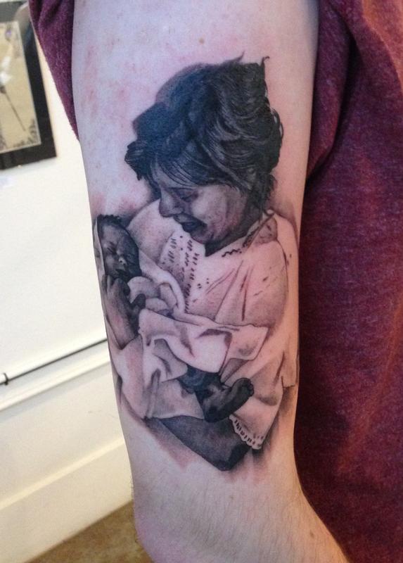 Mother and baby portrait tattoo by D'Lacie: TattooNOW