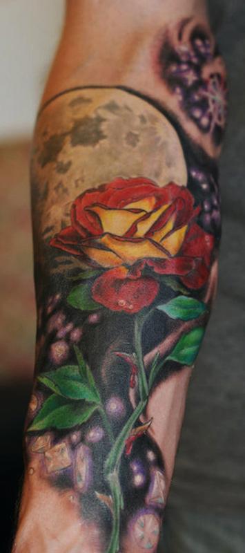 color rose moon tattoo by D'Lacie: TattooNOW
