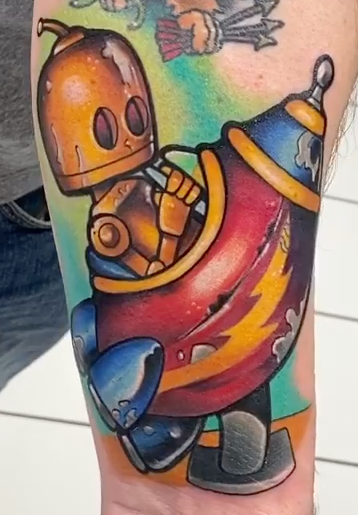 Robot in a Rocketship Tattoo by Amy Lynn Colson: TattooNOW