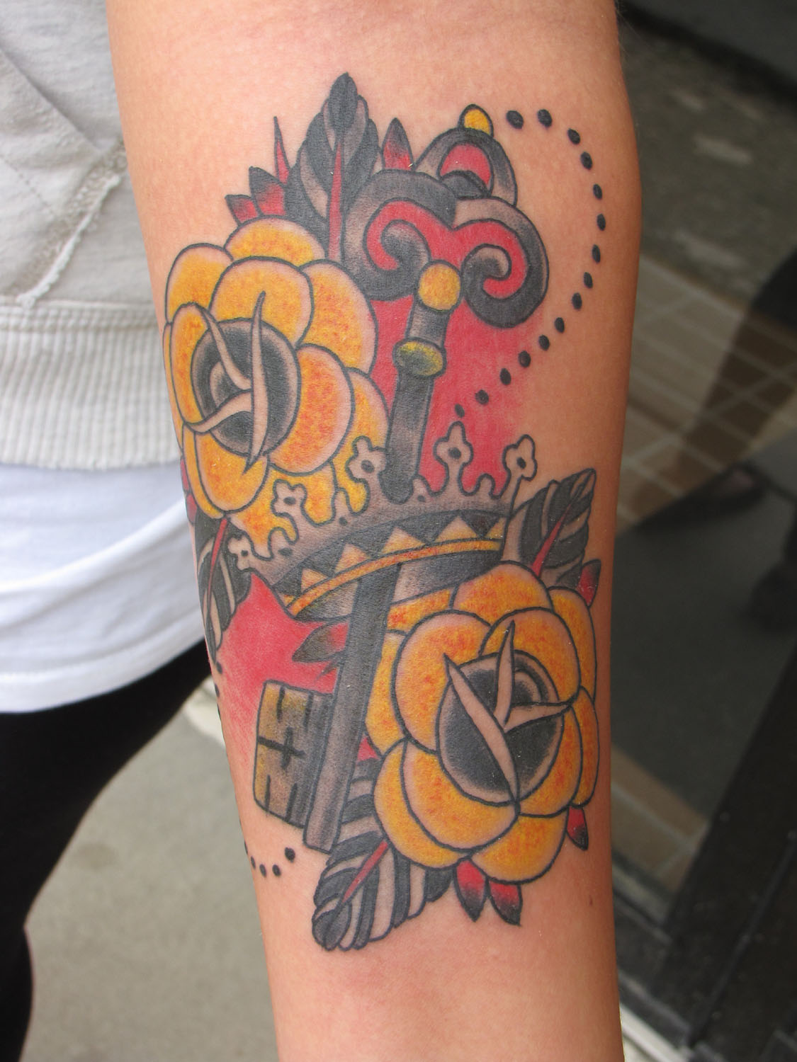 roses and key tattoo by Kike Castillo: TattooNOW