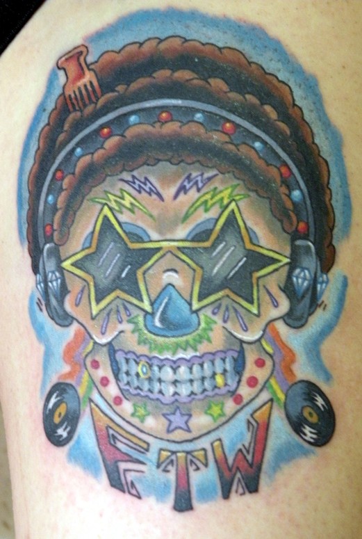 funk the world new shcool painted skull by Mathew Hays: TattooNOW