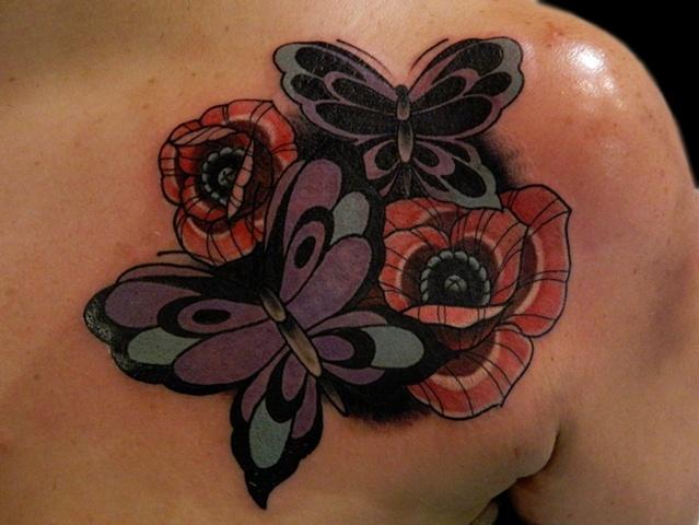 Butterflies and Poppies by James Dean: TattooNOW
