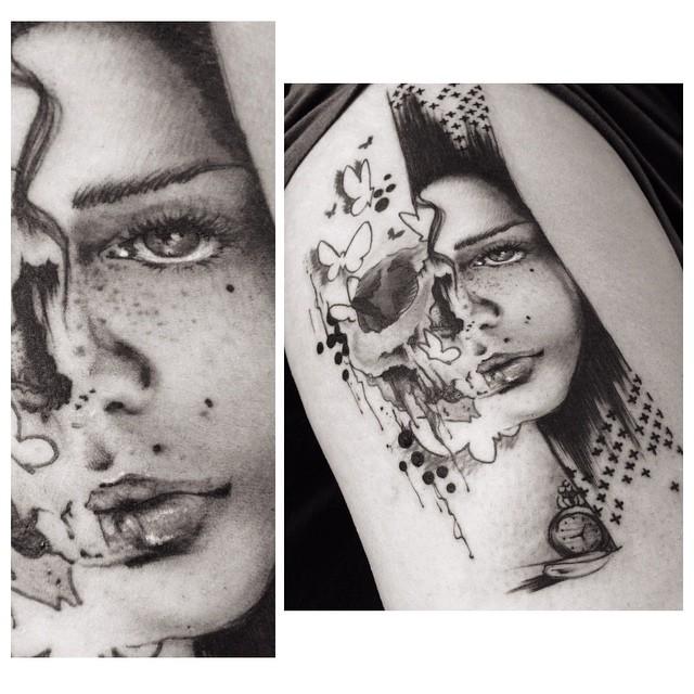 Skull and Face by Lady Sara: TattooNOW
