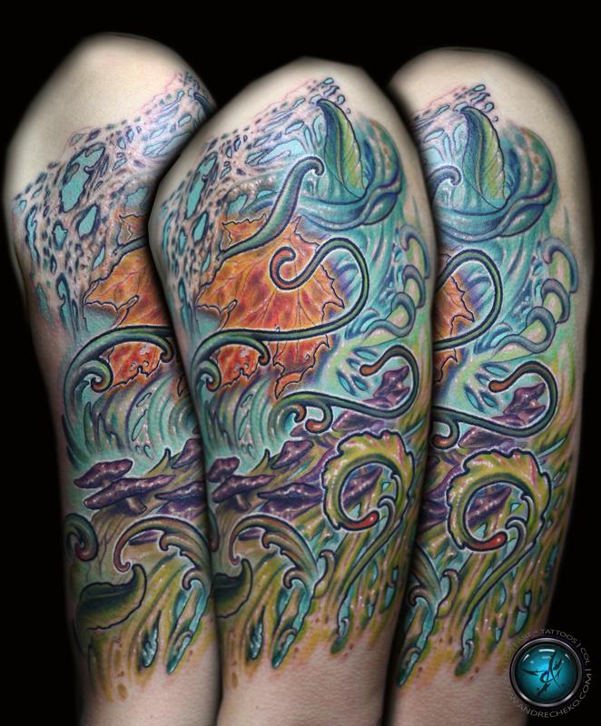 Bio Organic nature fall leaf half sleeve tattoo by Andre Cheko: TattooNOW