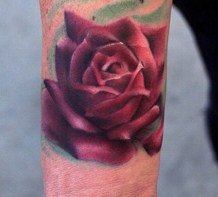 realistic color rose tattoo by Ryan Mullins at Art Junkies Tattoo ...