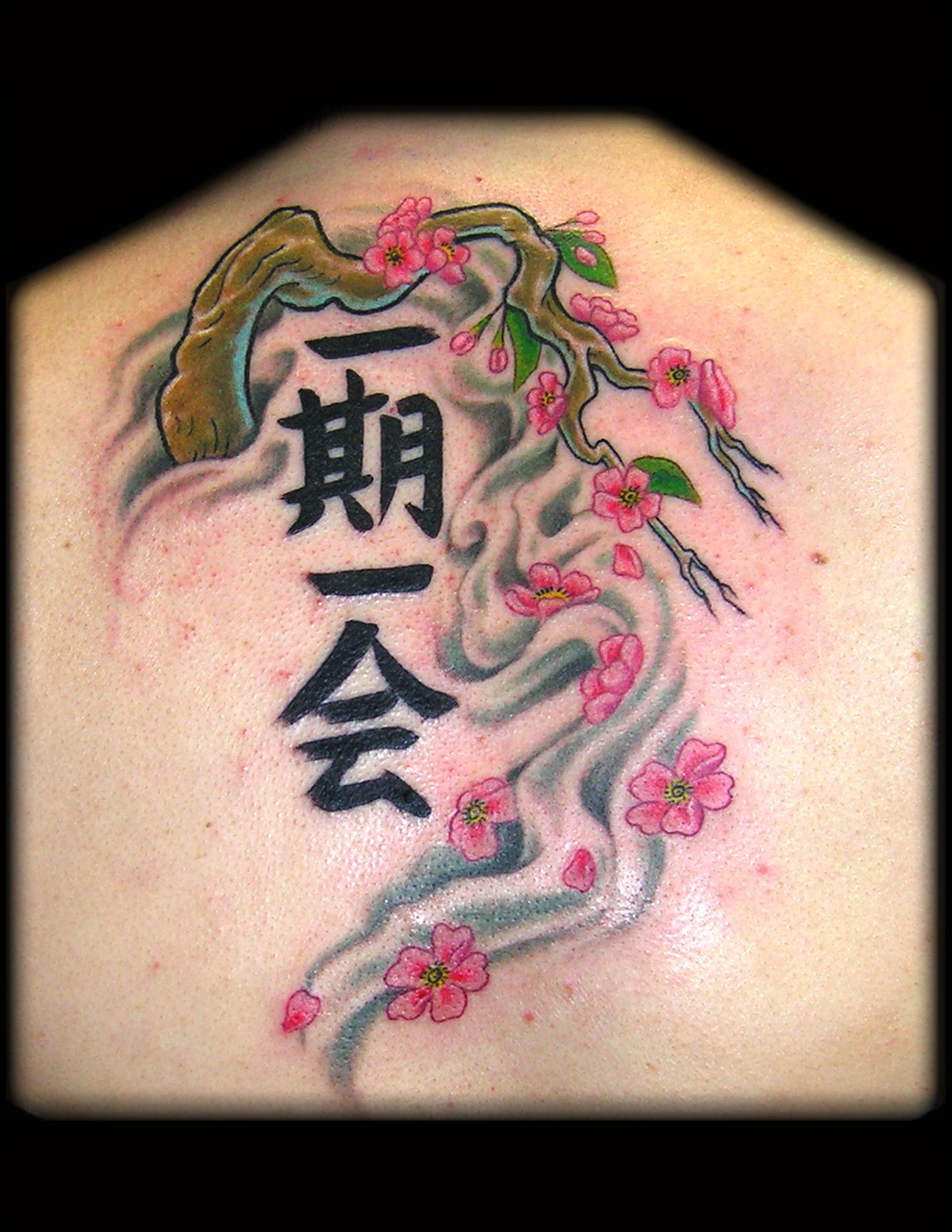 kanji & cherry blossoms by Aaron Goolsby: TattooNOW