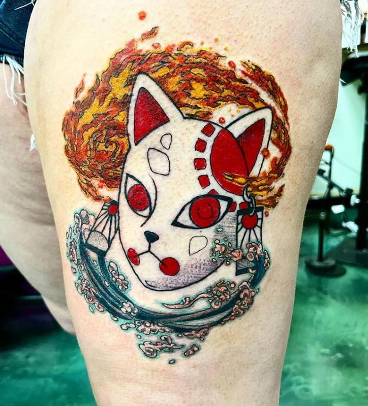 Tanjiro's mask sun/water breathing by Brenda Kaye: TattooNOW