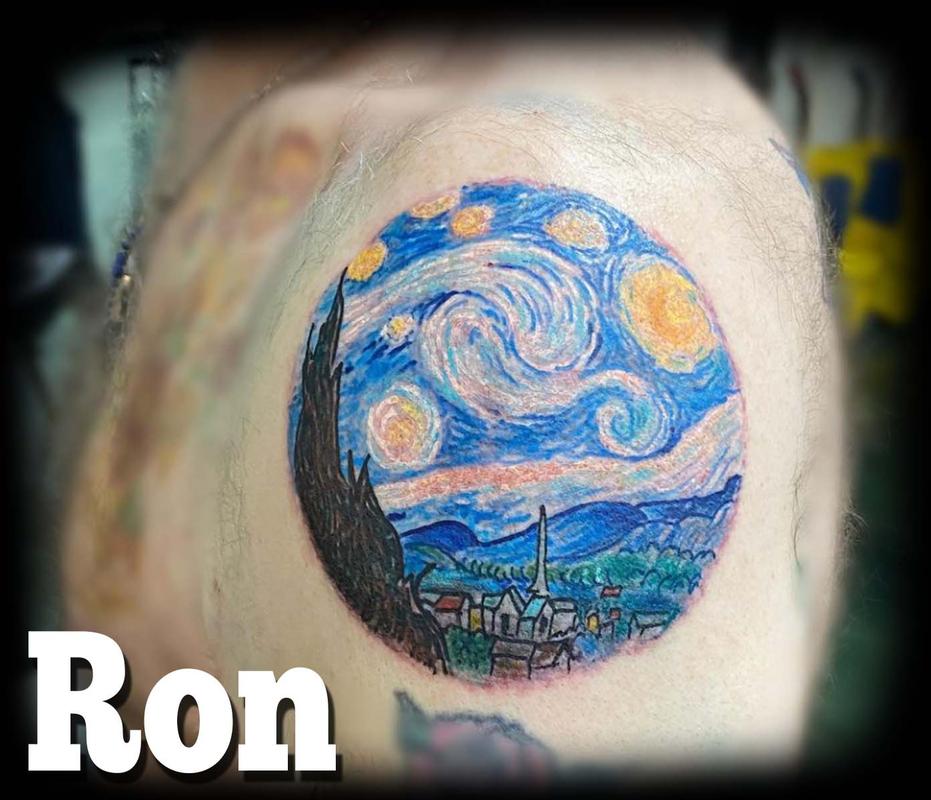 Van Gouh Stary night done in tattoo form by Ron Goulet: TattooNOW