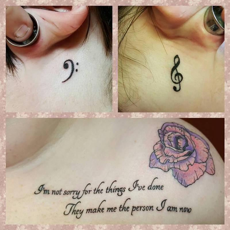 Musical Notes with Rose & Quote by Stef aka Keki: TattooNOW