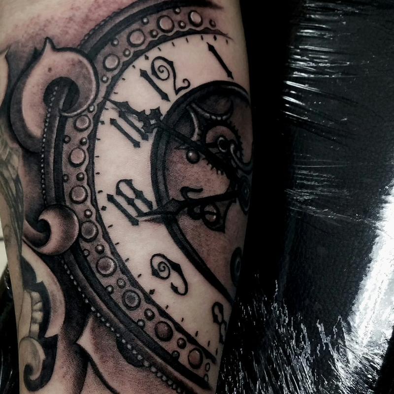 clock time piece tattoo by George Muecke: TattooNOW
