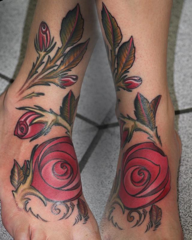 Red roses for her foot by Patrick Sweeney: TattooNOW
