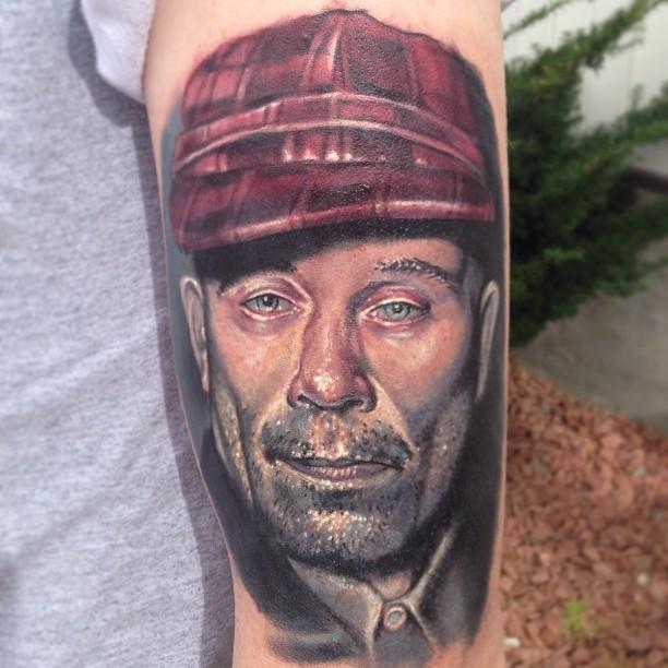 Full color Ed Gein portrait tattoo from black and gray reference by ...