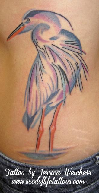 Painterly style Blue Heron by Jessica Weichers: TattooNOW