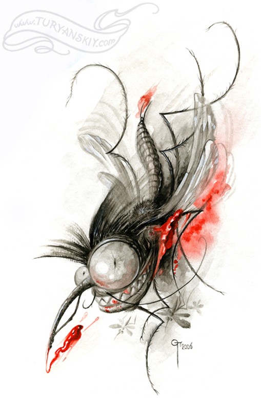 Mosquito watercolor painting by Oleg Turyanskiy: TattooNOW